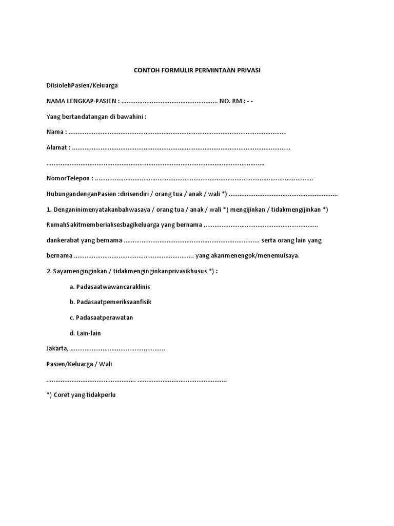 Contoh Formulir Permintaan Privasi PDF | PDF
