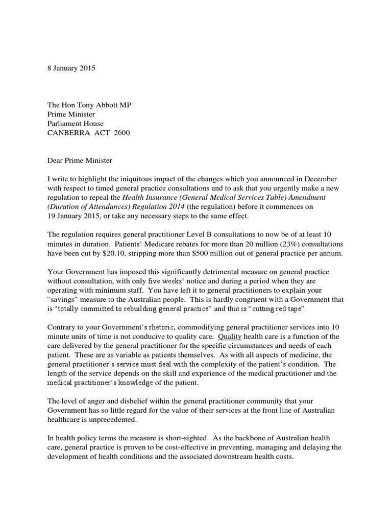 AMA letter to Tony Abbott | General Practitioner | Medicare (United States)