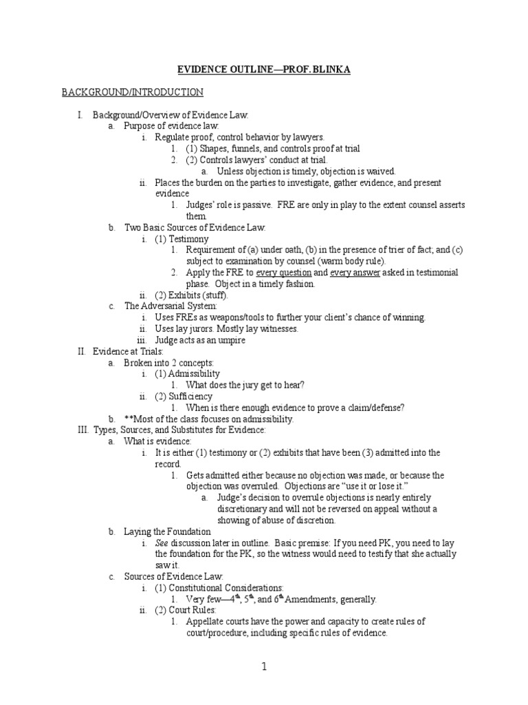 Evidence Law Outline | PDF | Evidence (Law) | Witness