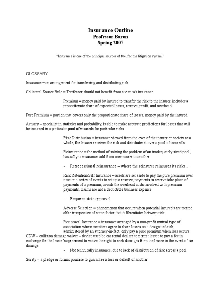 Insurance Official Outline | Liability Insurance | Reinsurance