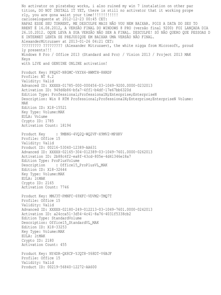 Serial Key Windows | PDF | Microsoft Office 2013 | X86 Architecture