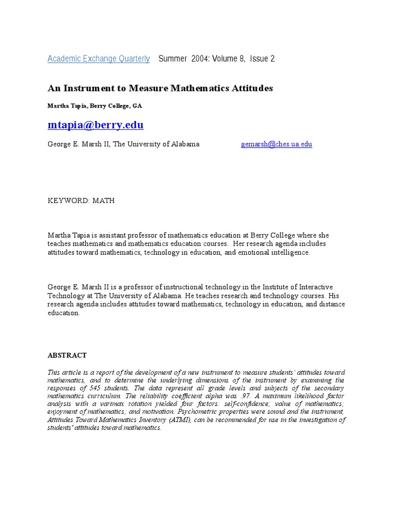 Measuring Student Math Attitudes | PDF | Attitude (Psychology) | Factor ...