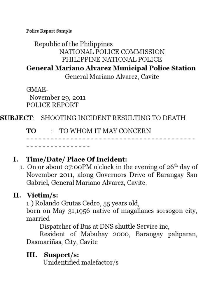 Sample Police Report: Shooting Incident | PDF
