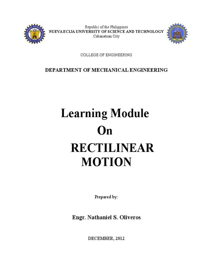 Learning Module On Rectilinear Motion: Department of Mechanical Engineering | PDF | Momentum ...