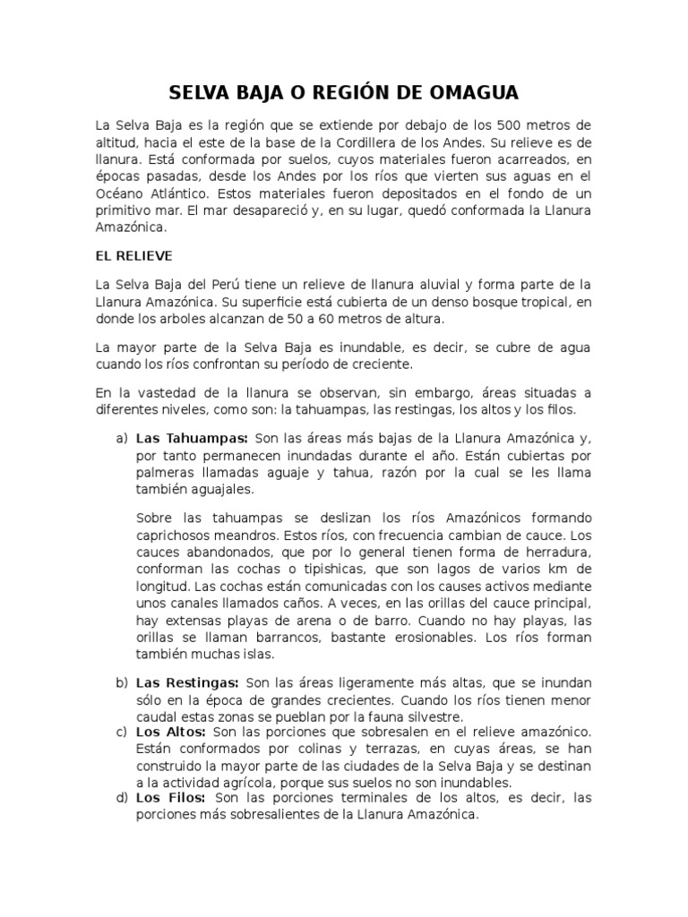 Selva Baja o Región de Omagua | PDF | Fiebre amarilla | Selva