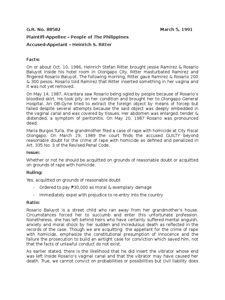 Person's Case Digest - People vs. Ritter | PDF | Pedophilia | Crime ...