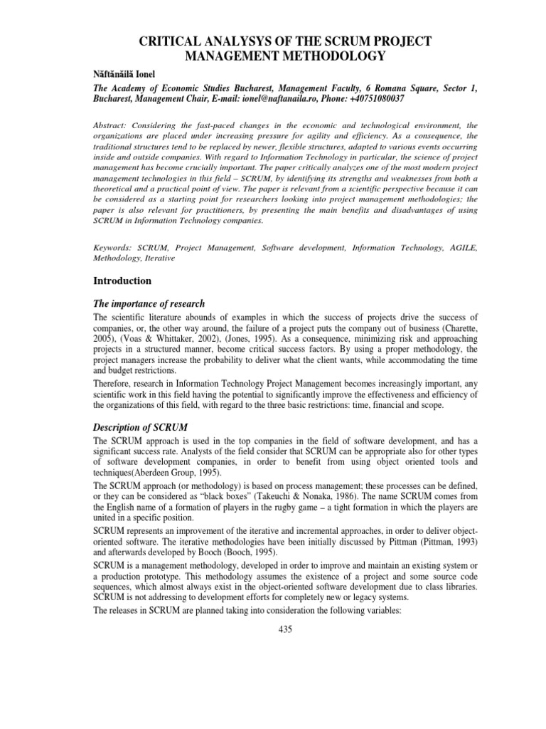 Critical Analysys of The Scrum Project Management Methodology PDF | PDF ...