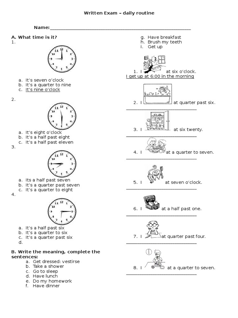 Daily Routine Exam Worksheet | PDF