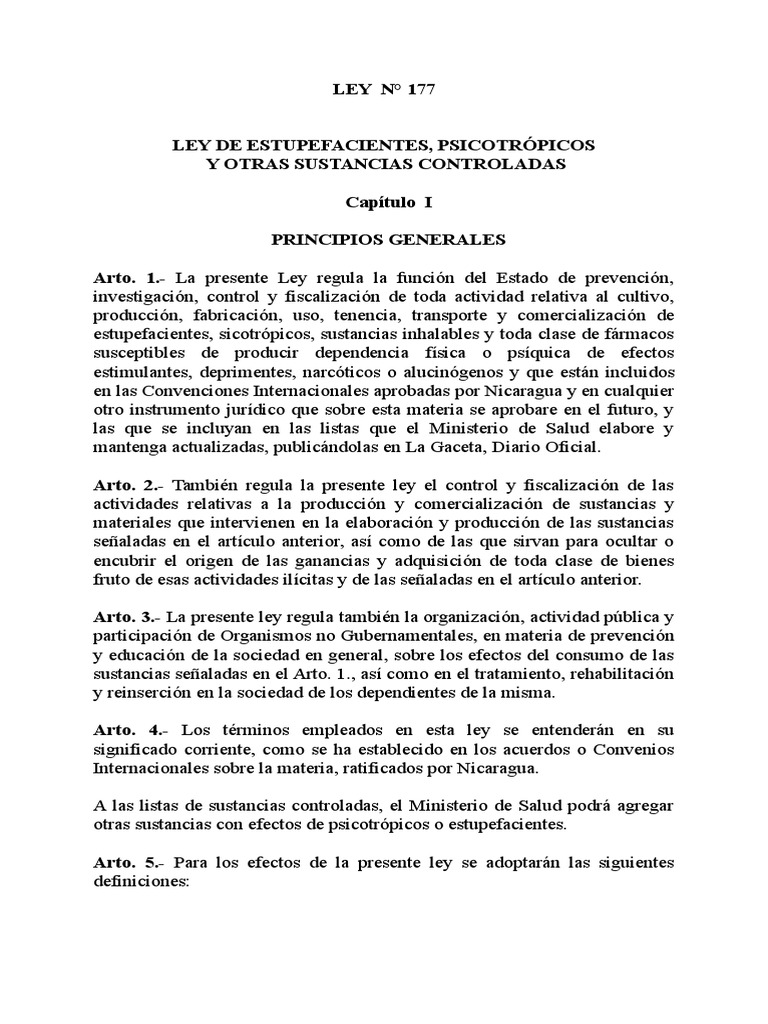 LEY No. 177.estupefaciente, Sicotrópcios... | PDF | La dependencia de ...