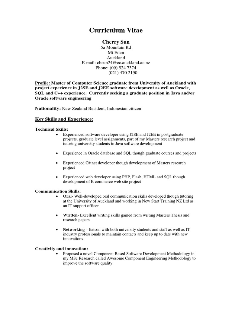 Computer Science Graduate CV | PDF | Postgraduate Education | Programmer