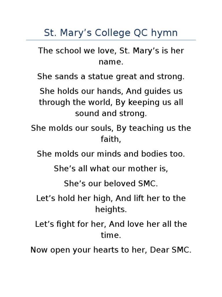 St. Mary's College QC Hymn Lyrics | PDF