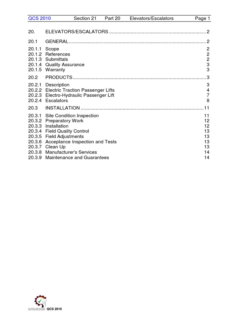 Qcs 2010 Section 21 Part 20 Elevators & Escalators | PDF | Elevator | Electrical Wiring