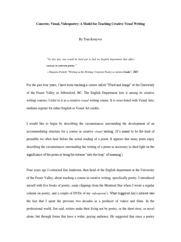 Concrete, Visual, Videopoetry - A Model For Teaching Creative Visual ...