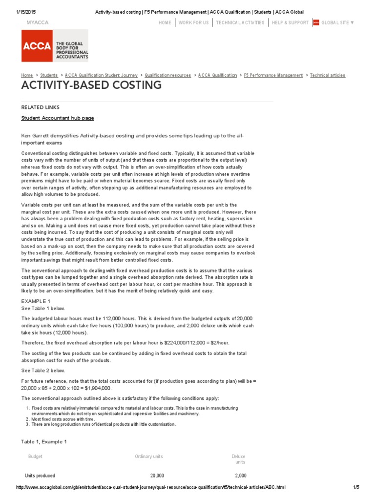 Activity-Based Costing - F5 Performance Management - ACCA Qualification - Students - ACCA Global ...