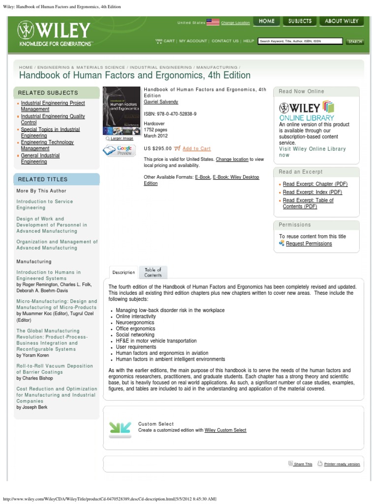 Wiley Handbook of Human Factors and Ergonomics, 4th Edition PDF | PDF ...