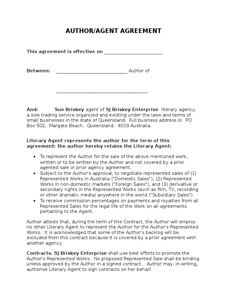 Author Agent Agreement | PDF | Literary Agent | Law Of Agency