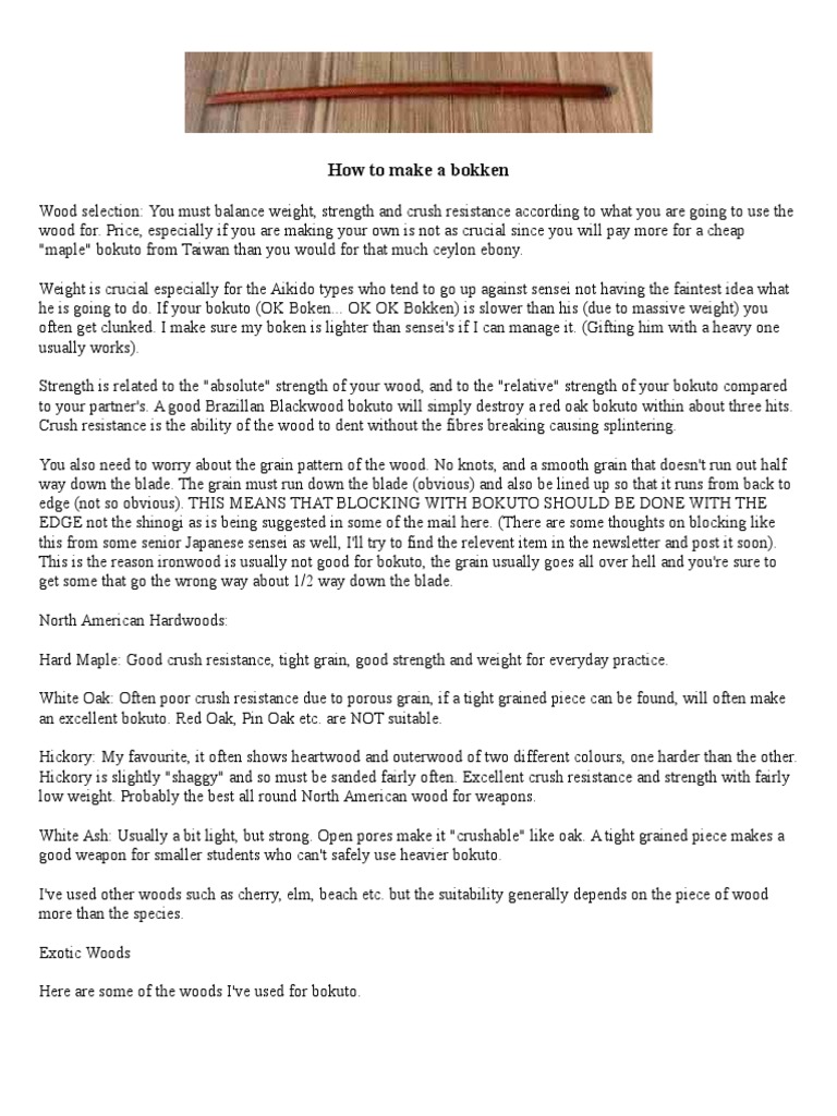 Martial Arts - Kenjutsu - How To Make A Bokken | PDF | Blade | Wood