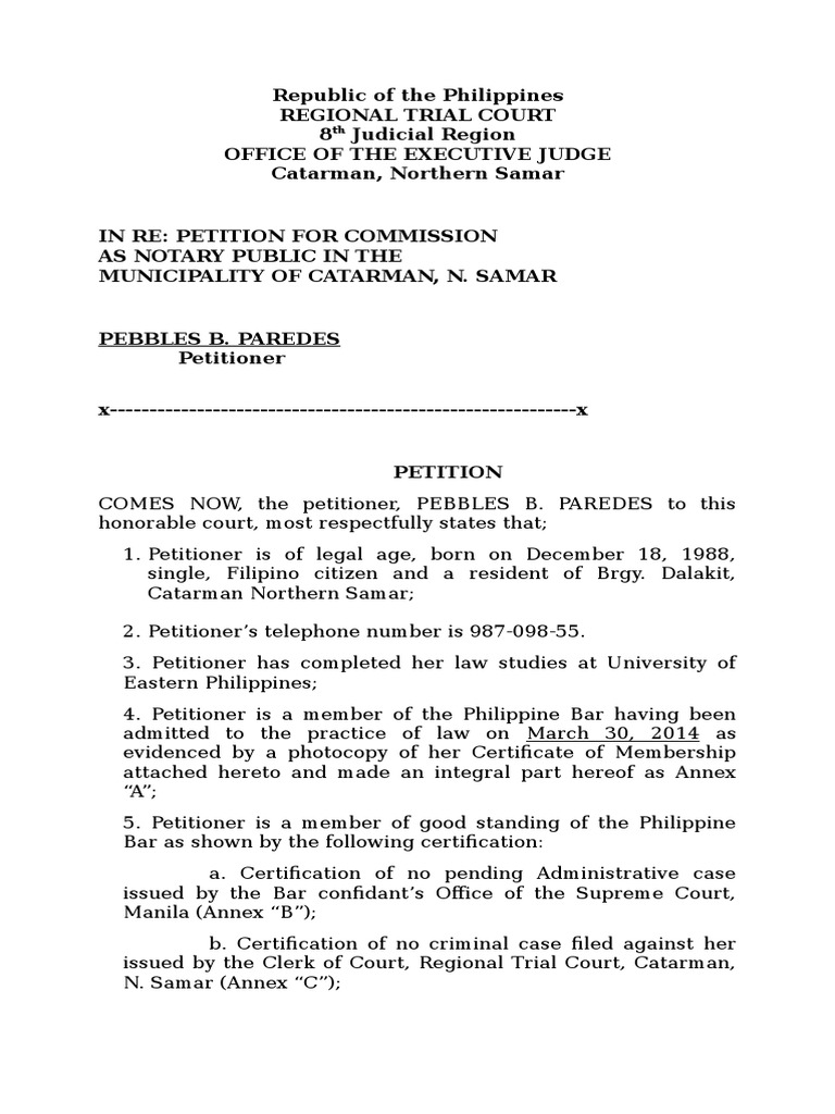 PETITION FOR NOTARIAL COMMISSION.docx | Legal Education | Bar Association