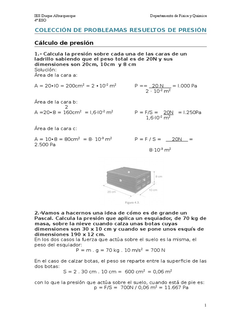 Problemas Resueltos de Presion | Descargar gratis PDF | Pascal (Unidad) | Densidad