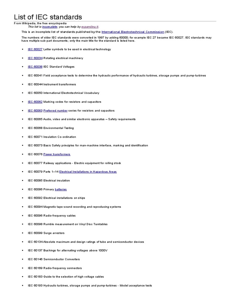 List of IEC Standards | PDF | Photovoltaic System | Electrical Wiring