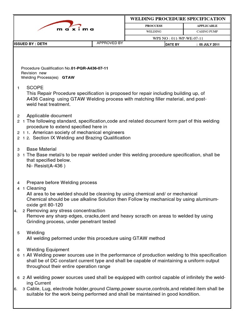 A436 Casing Welding Repair Procedure | PDF | Welding | Construction