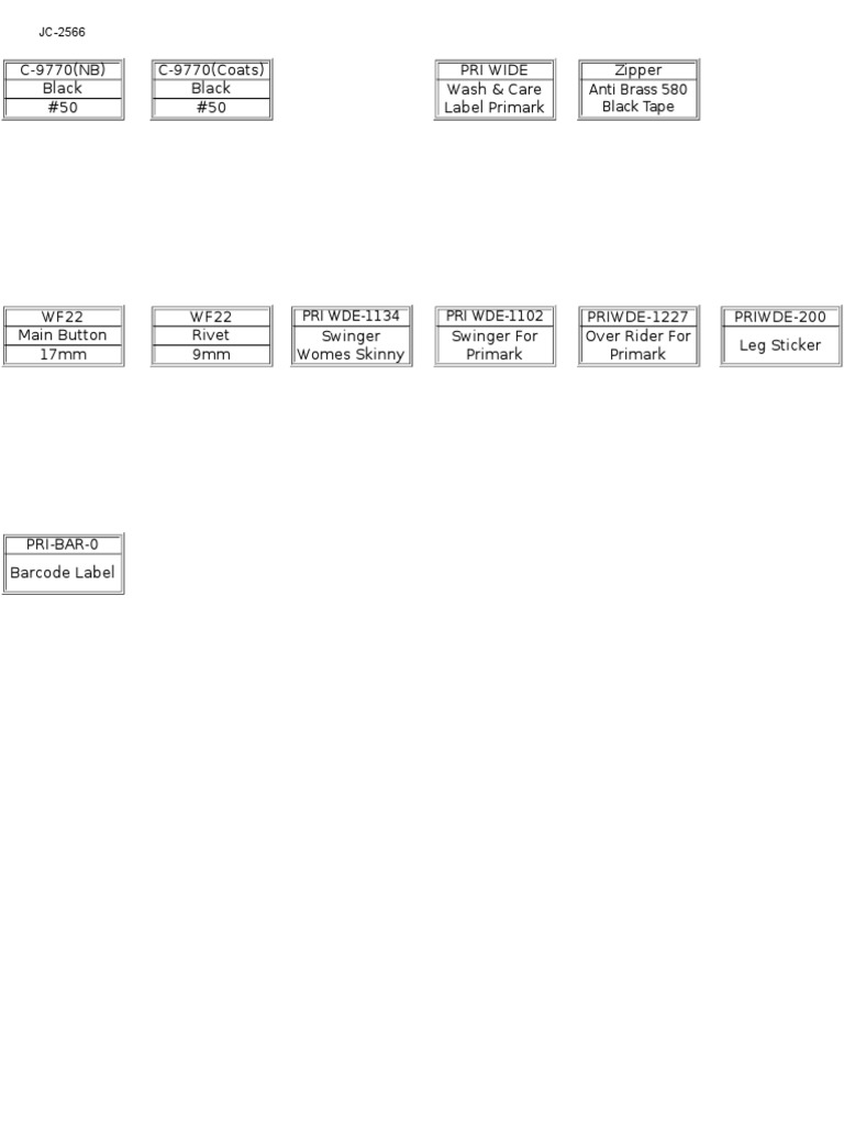 Trim Card Format | PDF | Notions (Sewing) | Clothing