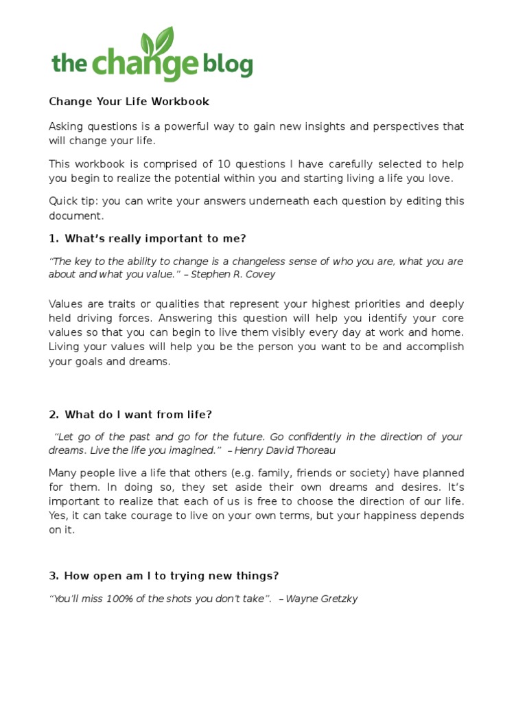Life Design Workbook: Transformative Questions | PDF | Gratitude ...