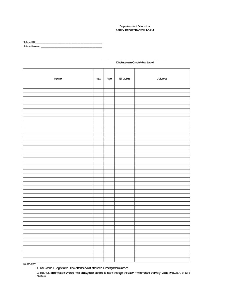 Early Registration Template | Special Education | Disability | Free 30 ...