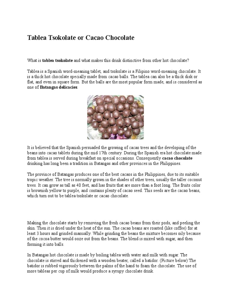 Batangas Tablea Tsokolate Recipes | PDF | Cocoa Bean | Cakes
