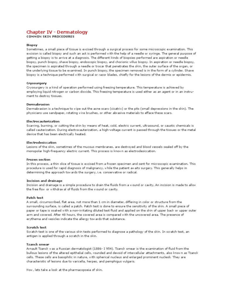 Chapter IV - Dermatology: Common Skin Procedures Biopsy | PDF ...