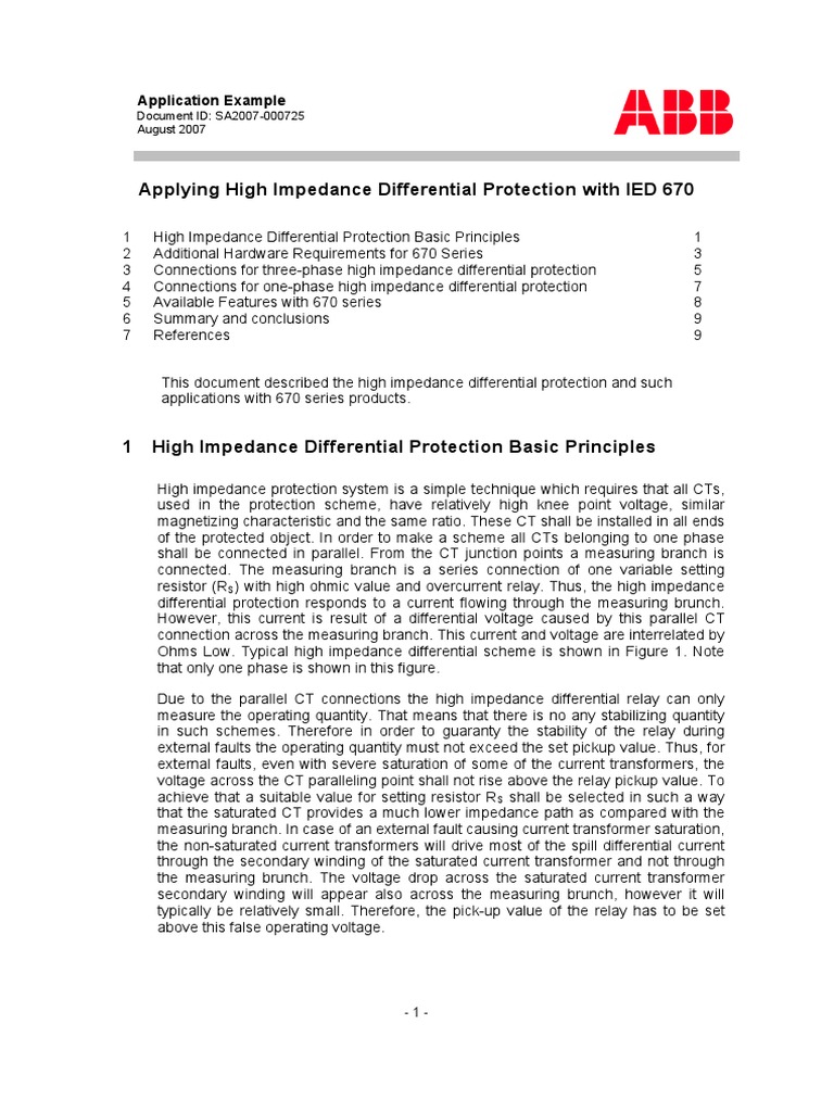 ABB Applying High Impedance Differential Protection With IED 670 | PDF
