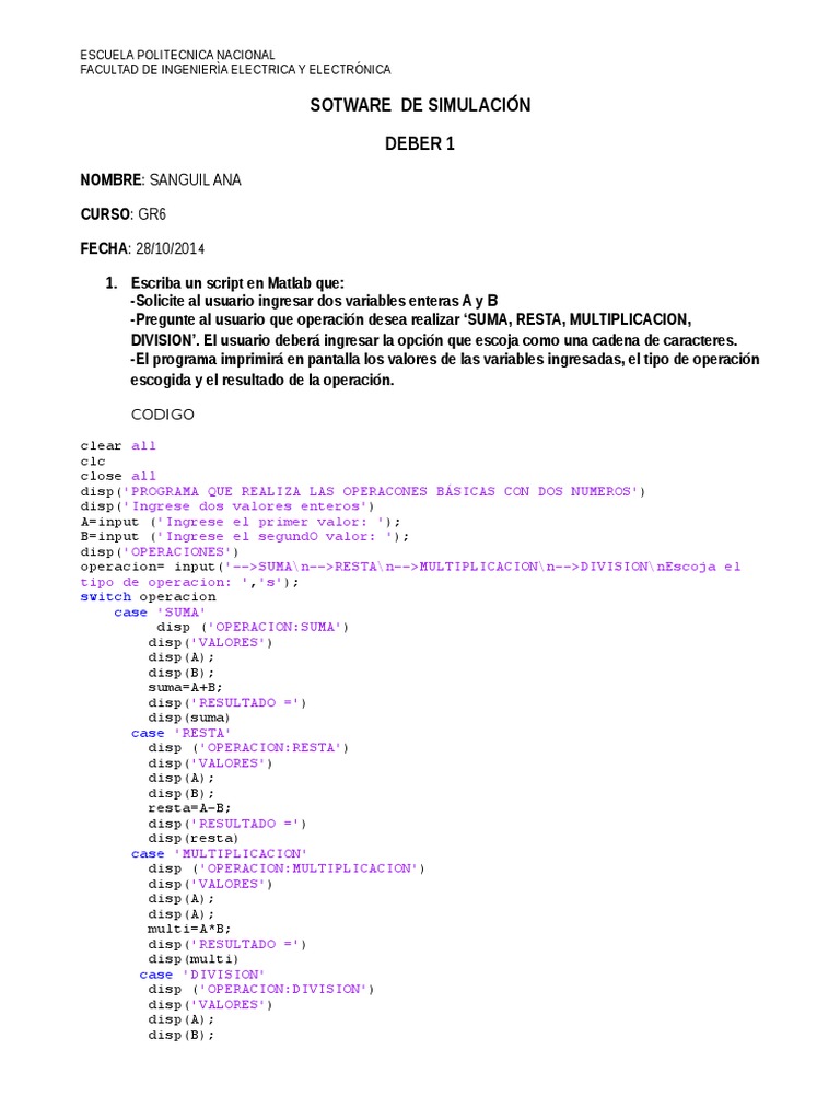 Simulaciones básicas en Matlab: operaciones matemáticas y cálculo de impuestos | PDF | Notación ...