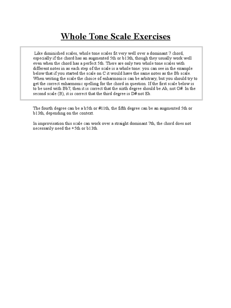 Whole Tone Scale Exercises for Improvisation | PDF