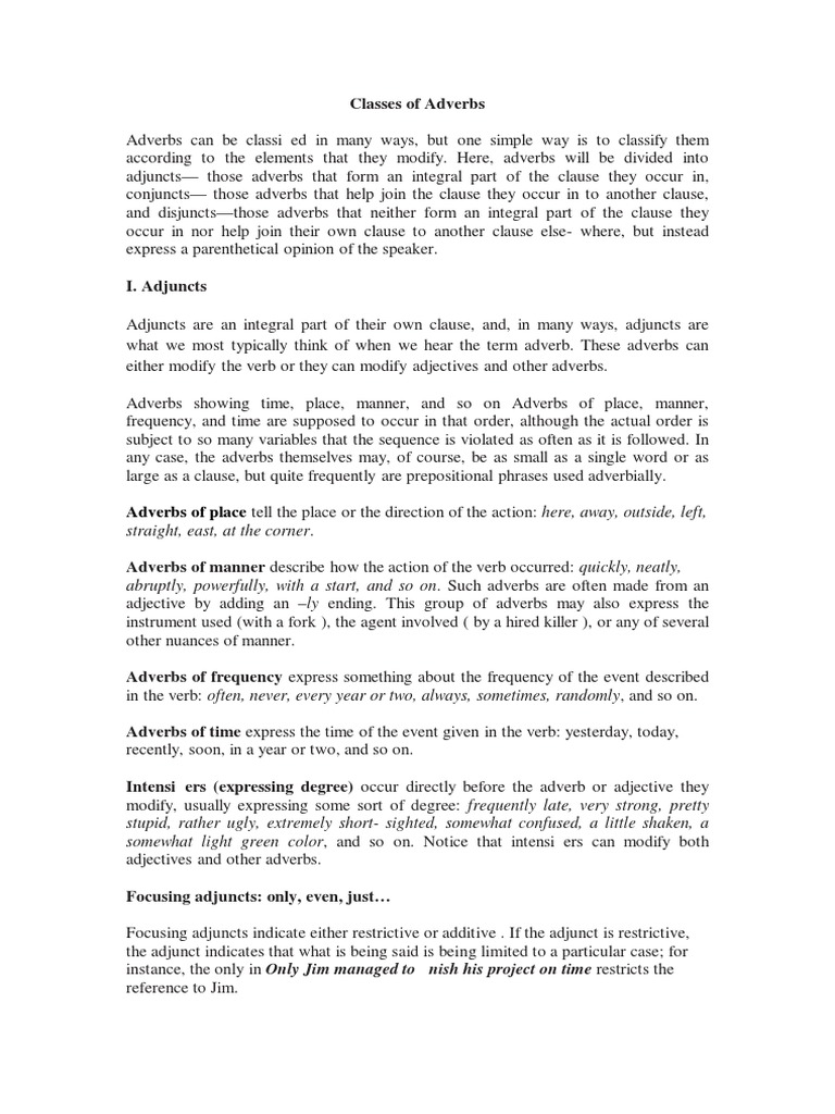 Adjuncts Disjuncts and Conjuncts | PDF | Adverb | Clause