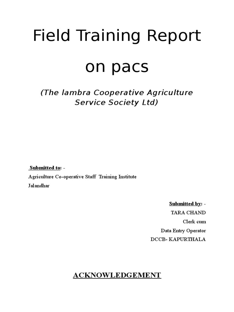 Field Training Report | PDF | Cooperative | Banks