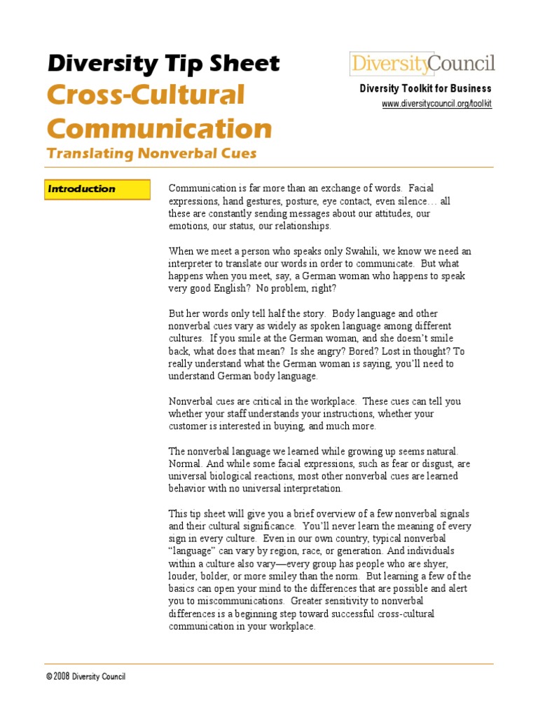Nonverbal Cross Cultural Communication | PDF | Nonverbal Communication ...
