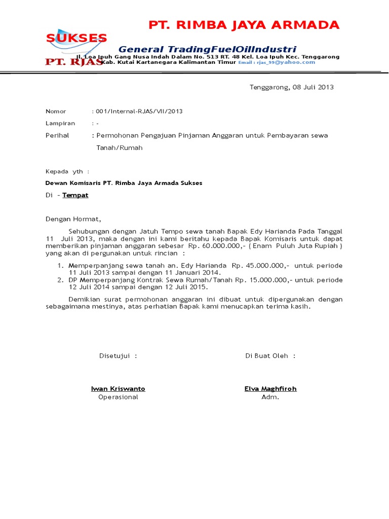 Surat Pengajuan Anggaran | PDF