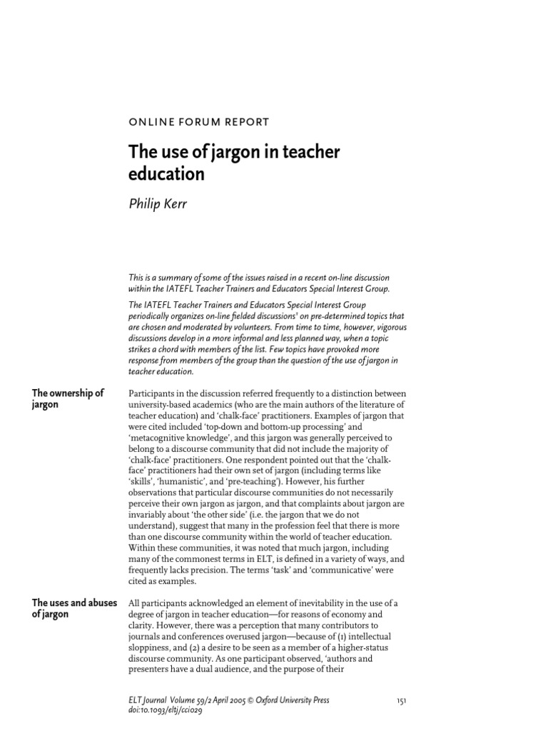 The Use of Jargon in Teacher Education, Philip Kerr | PDF | Teacher ...