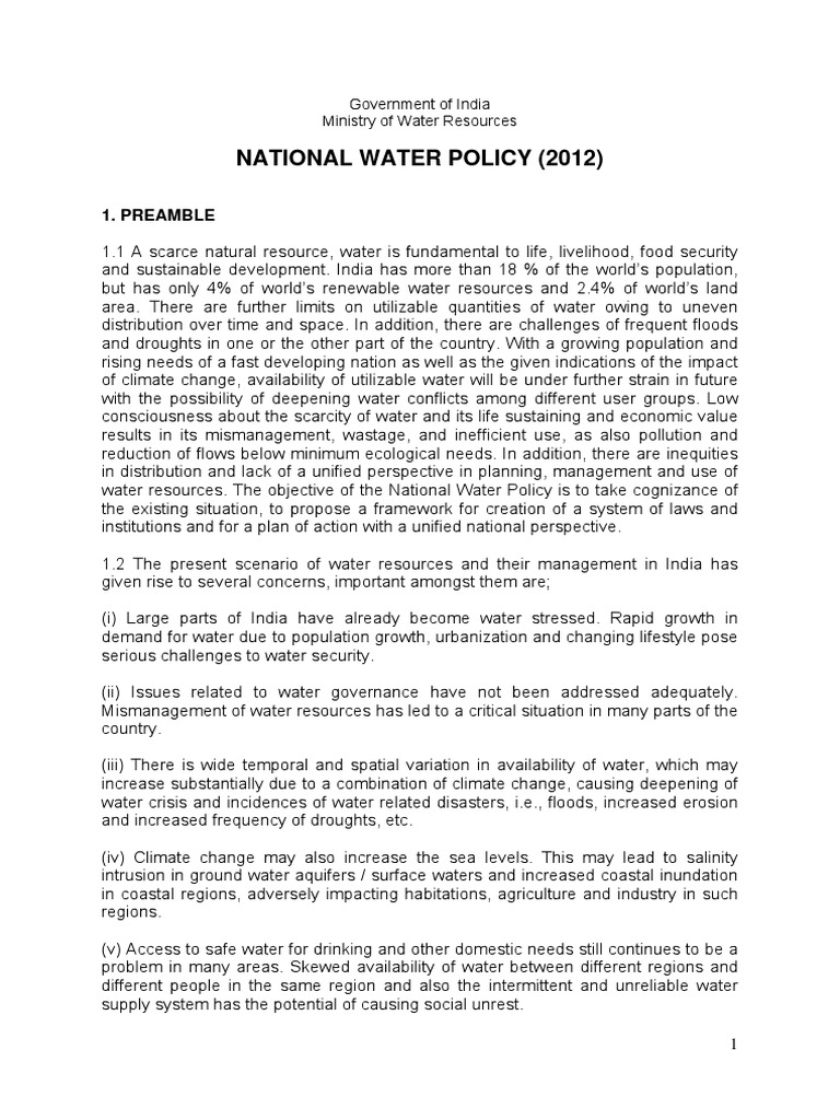 National Water Policy - Govenment of India.pdf | Water Resources ...