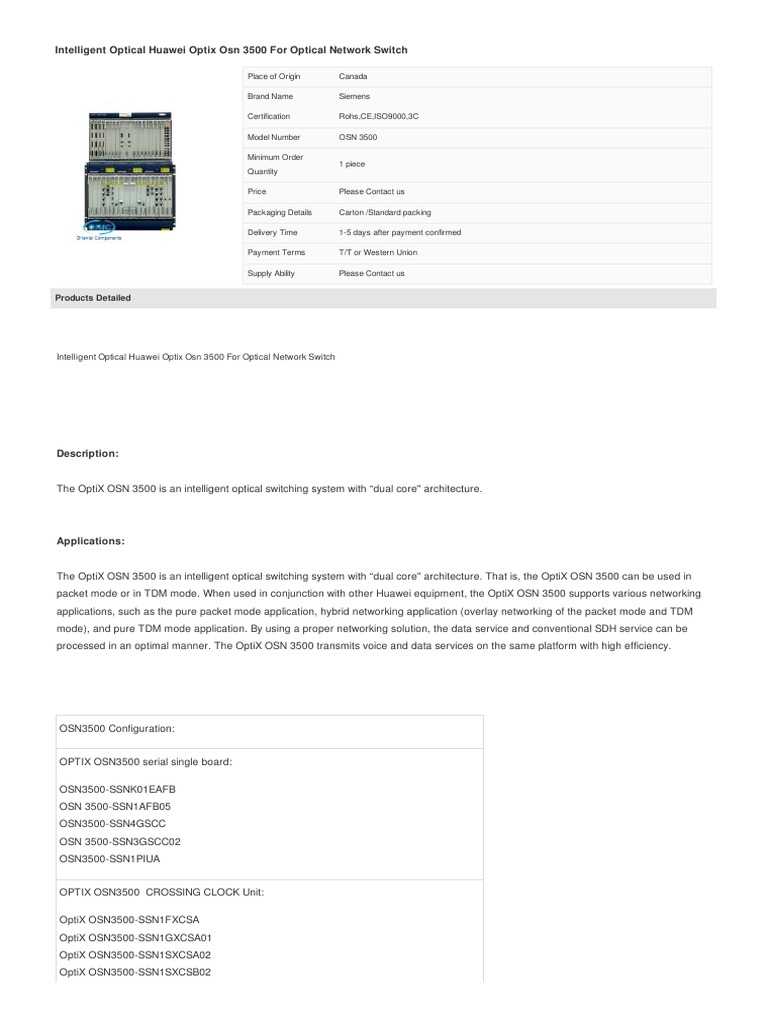 Huawei OptiX OSN 3500 Optical Switch | PDF | Computer Network | Optics