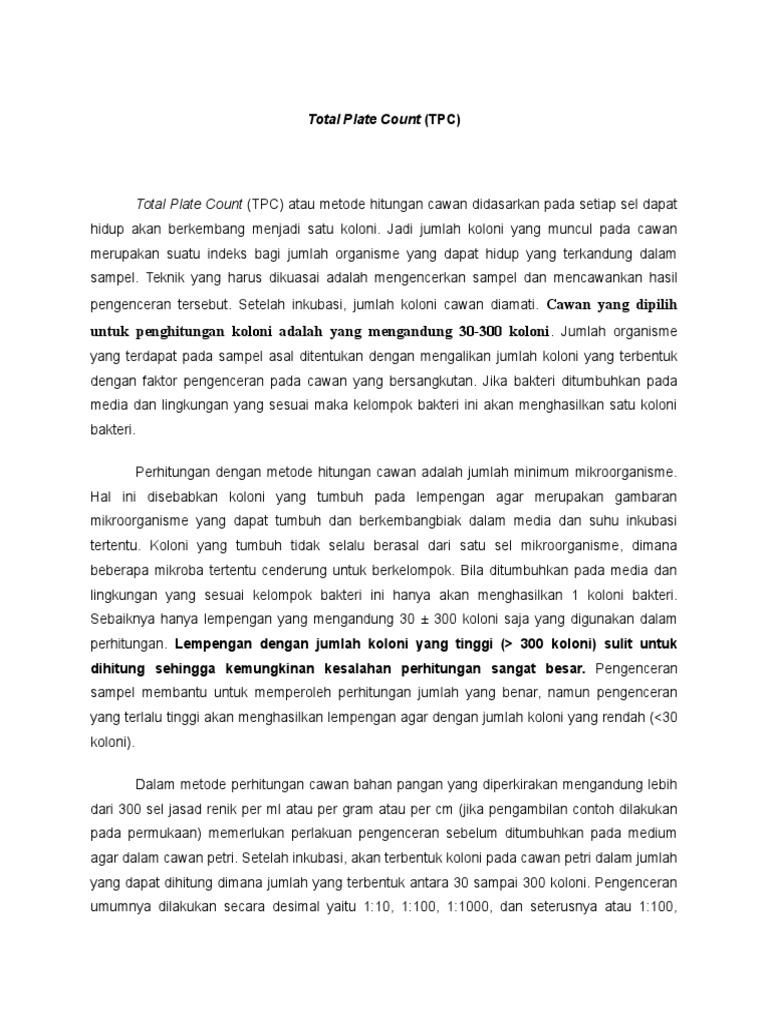 Metode Total Plate Count dan Perhitungannya | PDF