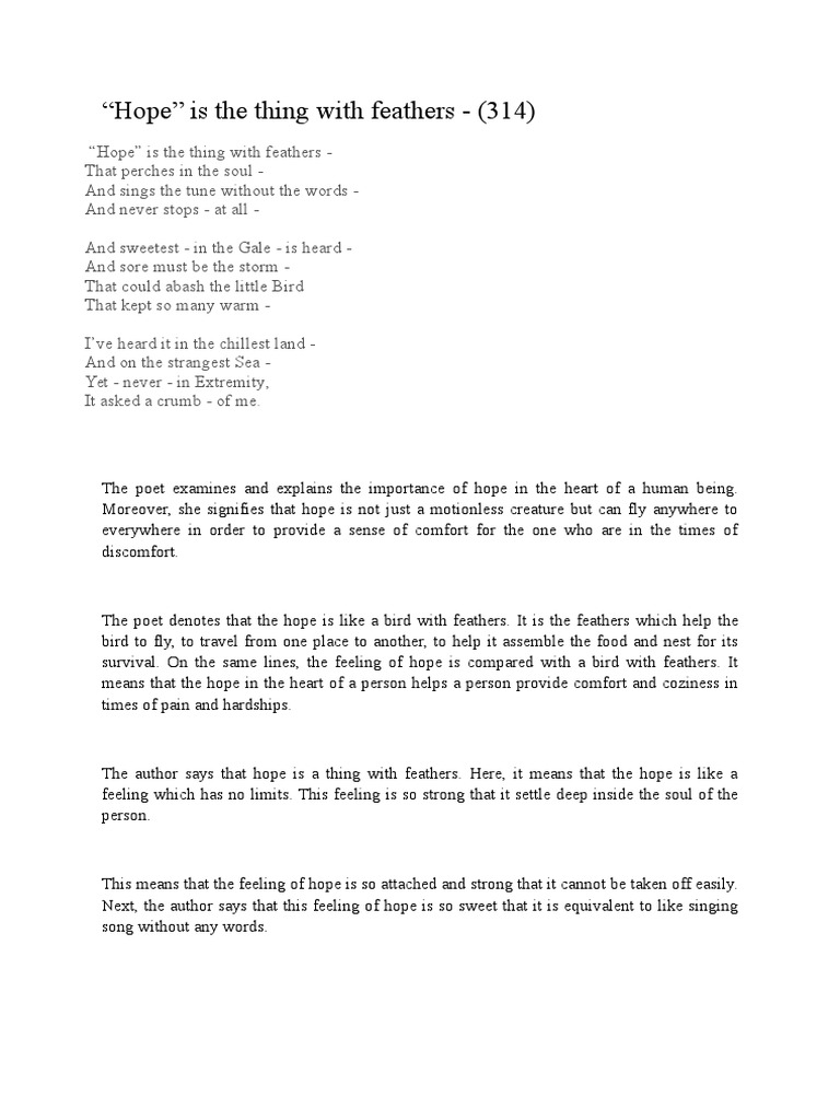 Hope Is A Thing With Feathers | PDF | Rhyme | Poetry