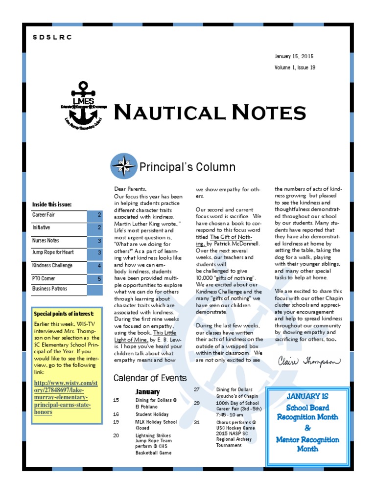 Nautical Notes: Principal's Column | PDF | Fever | Nature