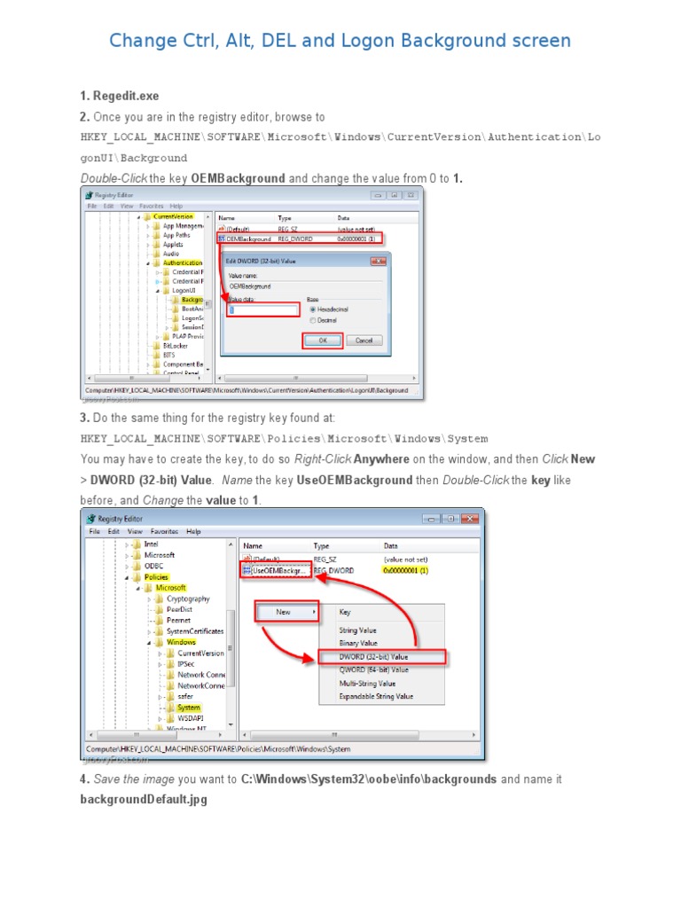 Change CTRL ALT DEL Logon Background | PDF