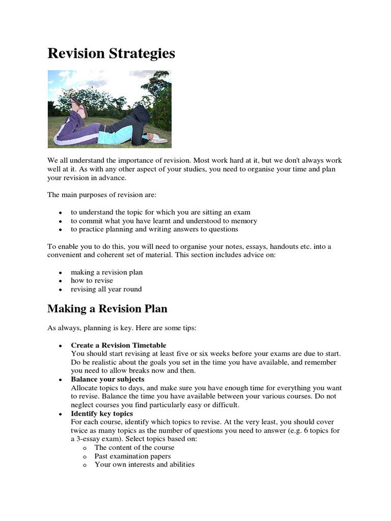 Revision Strategies: Making A Revision Plan | PDF | Lecture | Test ...