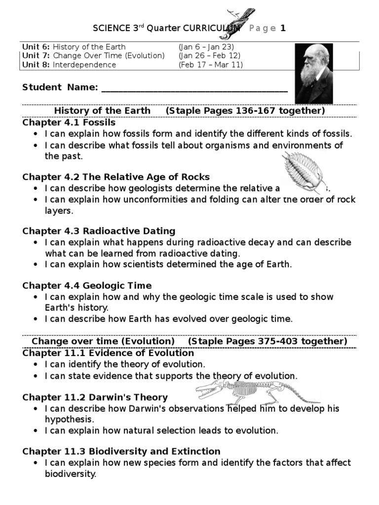Unit 6: History of The Earth Unit 7: Change Over Time (Evolution) Unit ...