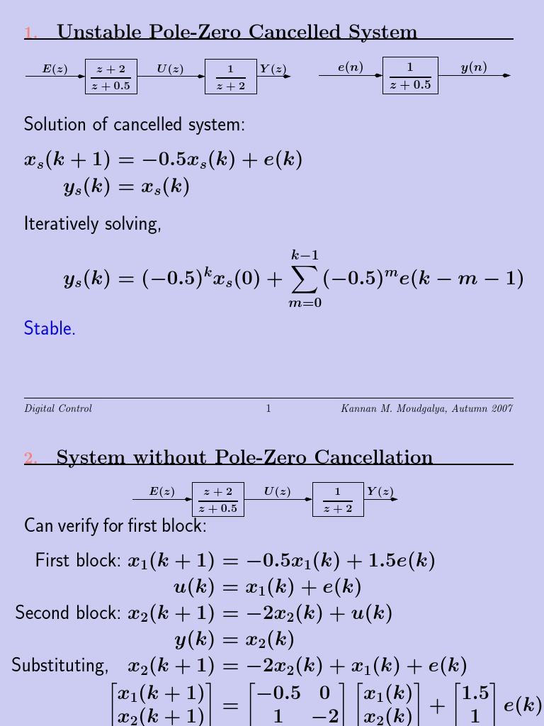 Unstable Pole-Zero Cancelled System: Stable | PDF | Eigenvalues And Eigenvectors | Applied ...