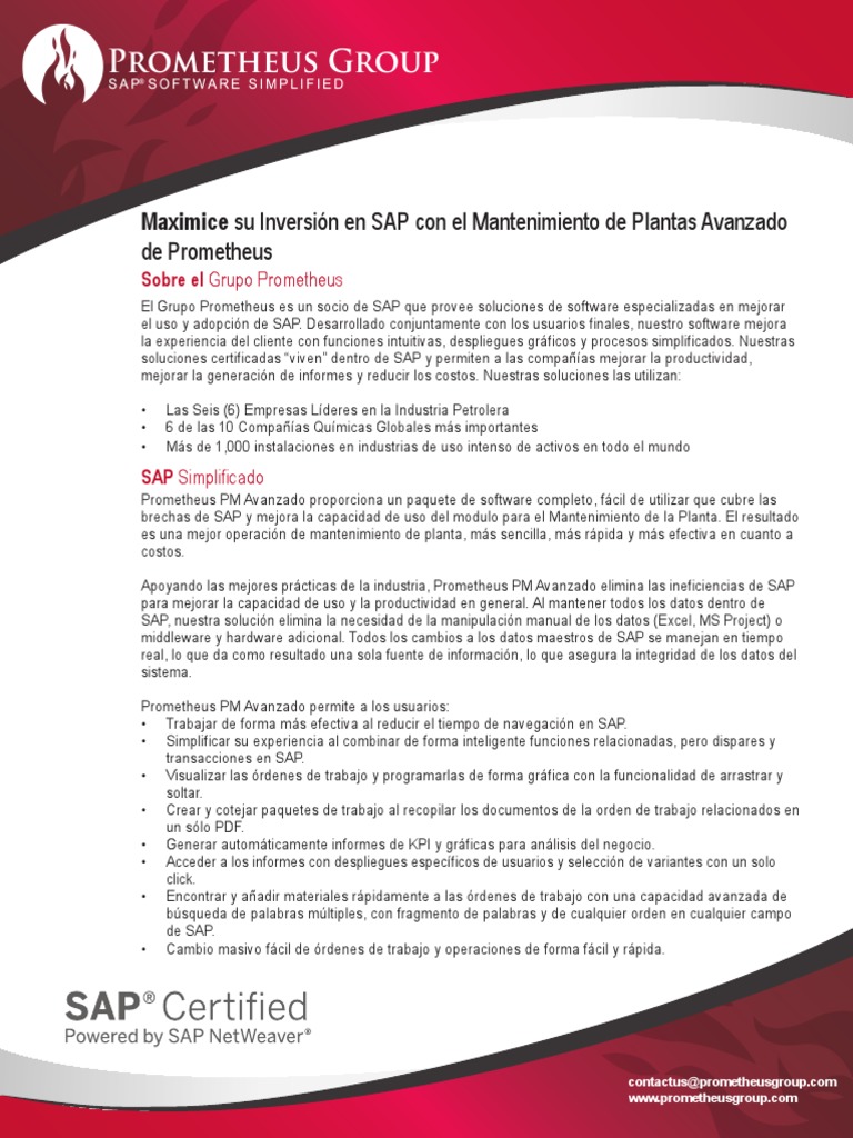 Optimiza SAP con Prometheus PM Avanzado | PDF | Sap Se | Planificación ...