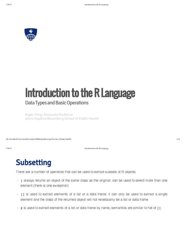Introduction To The R Programming Language | Download Free PDF | R ...