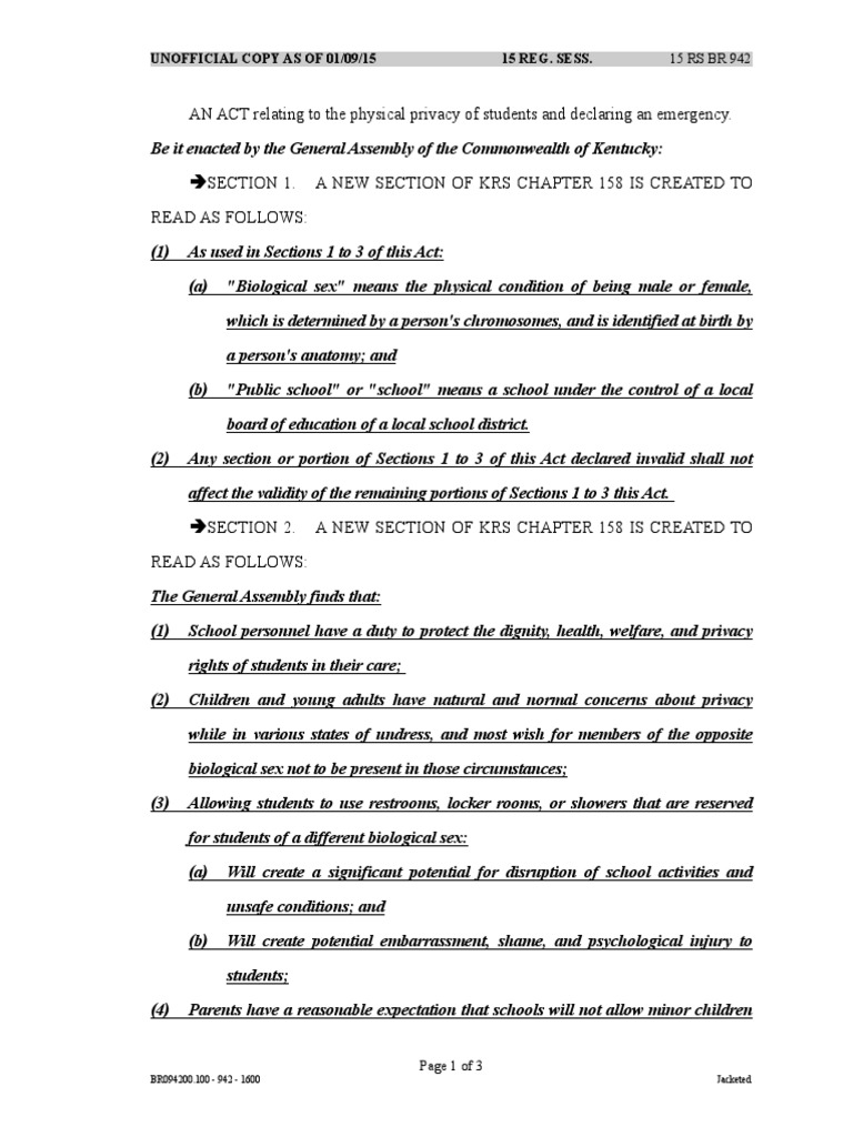 AN ACT Relating To The Physical Privacy of Students and Declaring An ...